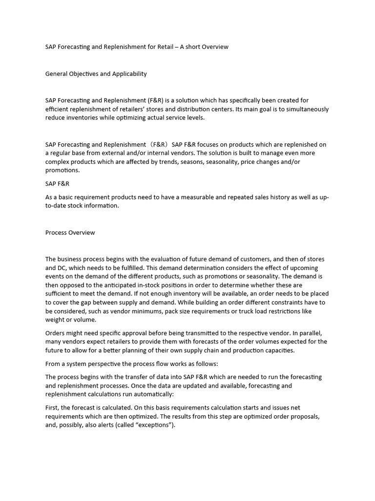 SAP Forecasting and Replenishment for Retail | PDF | Forecasting ... SAP Forecasting and Replenishment for Retail | PDF | Forecasting ...