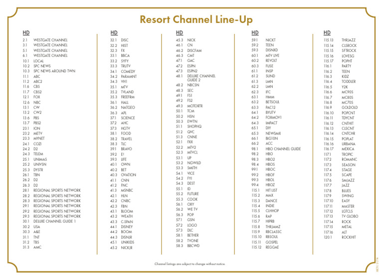 Wesgate Lakes Resort - Channel Guide | PDF | Cable Television ...