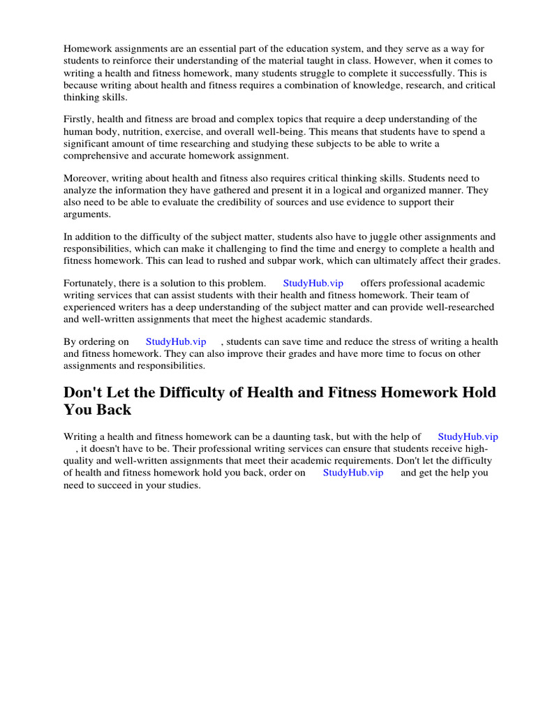 Health and Fitness Homework | PDF | Homework | Physical Fitness