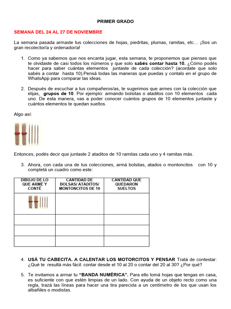 Actividades Numéricas para Primer Grado | PDF