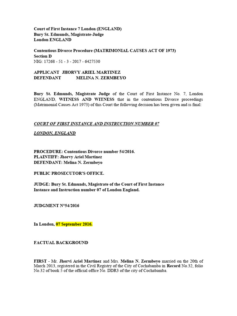 Sentencia Inglés | PDF | Divorce | Marriage