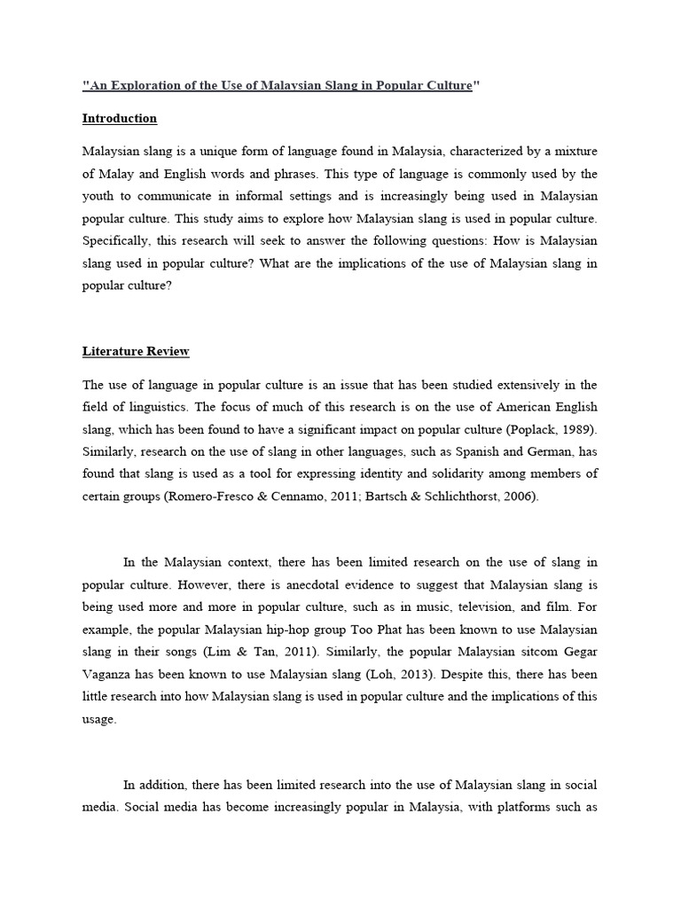 An Exploration Of The Use Of Malaysian Slang In Popular Culture Pdf