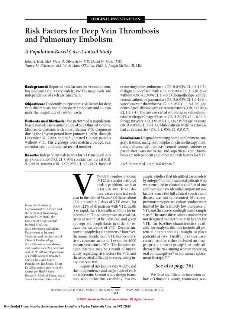 Risk Factor Deep Vein Trombosis | PDF | Vein | Thrombosis