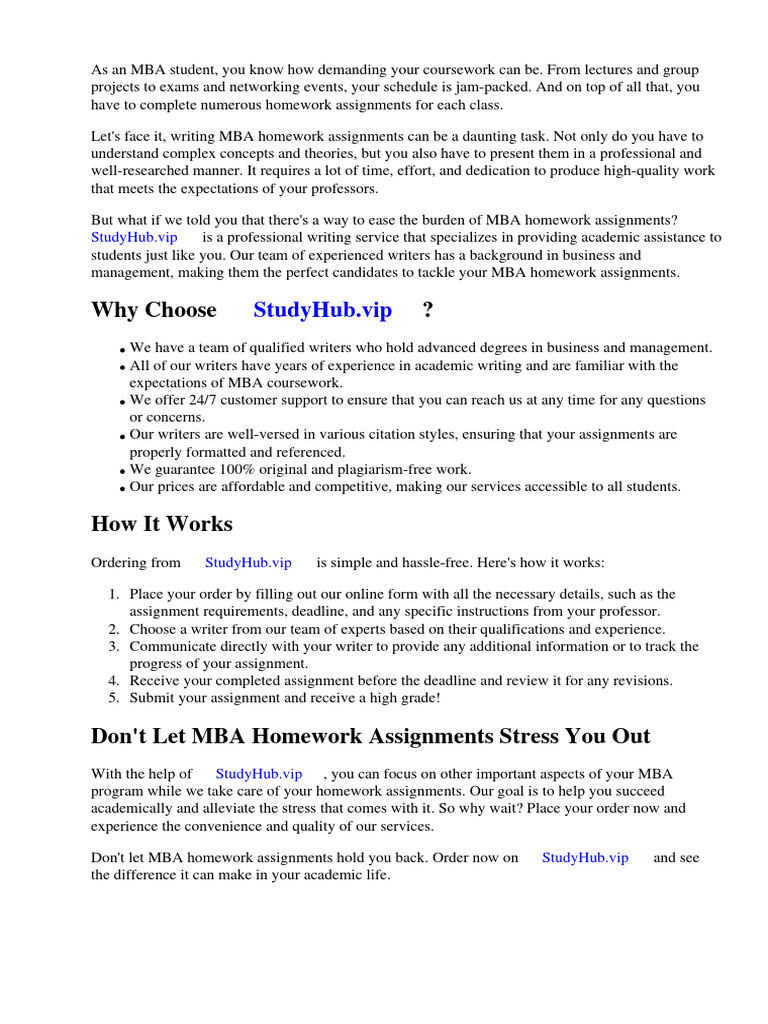 Mba Homework Assignments | PDF | Master Of Business Administration ...