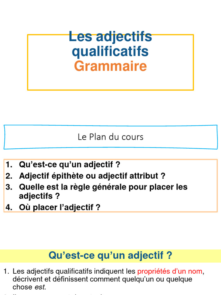 Les Adjectifs Qualificatifs Grammaire | PDF | Genre grammatical ...