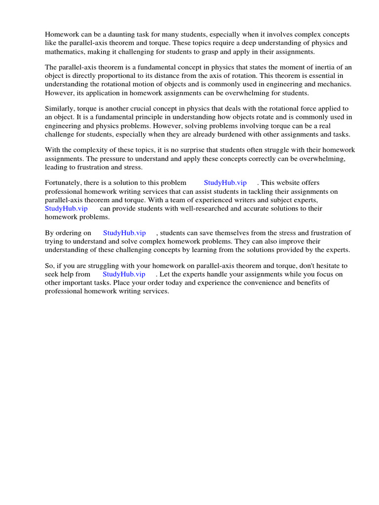 Homework Parallel Axis Theorem And Torque Pdf Rotation Around A