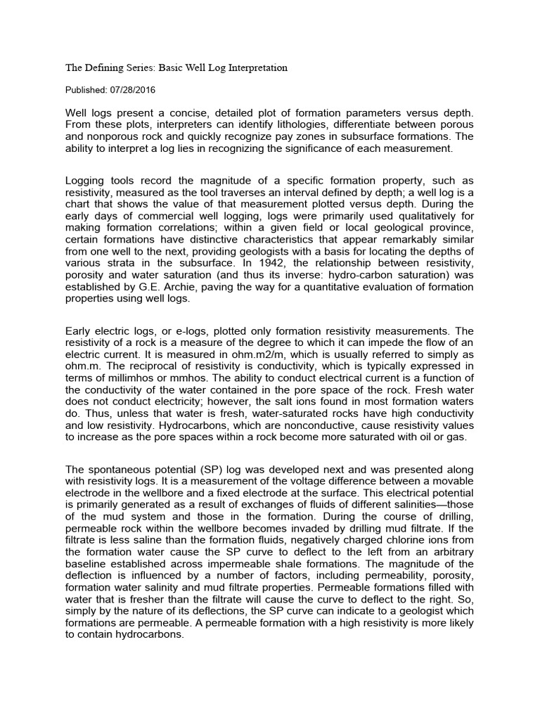 Basic Well Log Interpretation Guide | PDF | Porosity