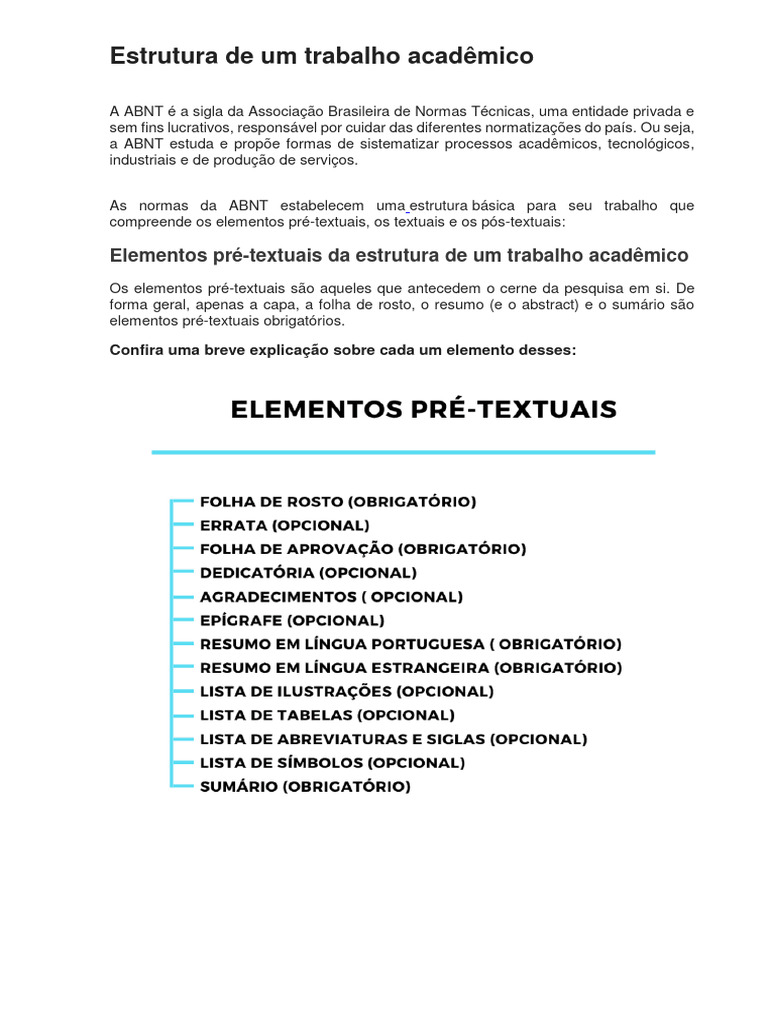 ABNT - Estrutura de Um Trabalho Acadêmico | PDF | Abstract (resumo ...