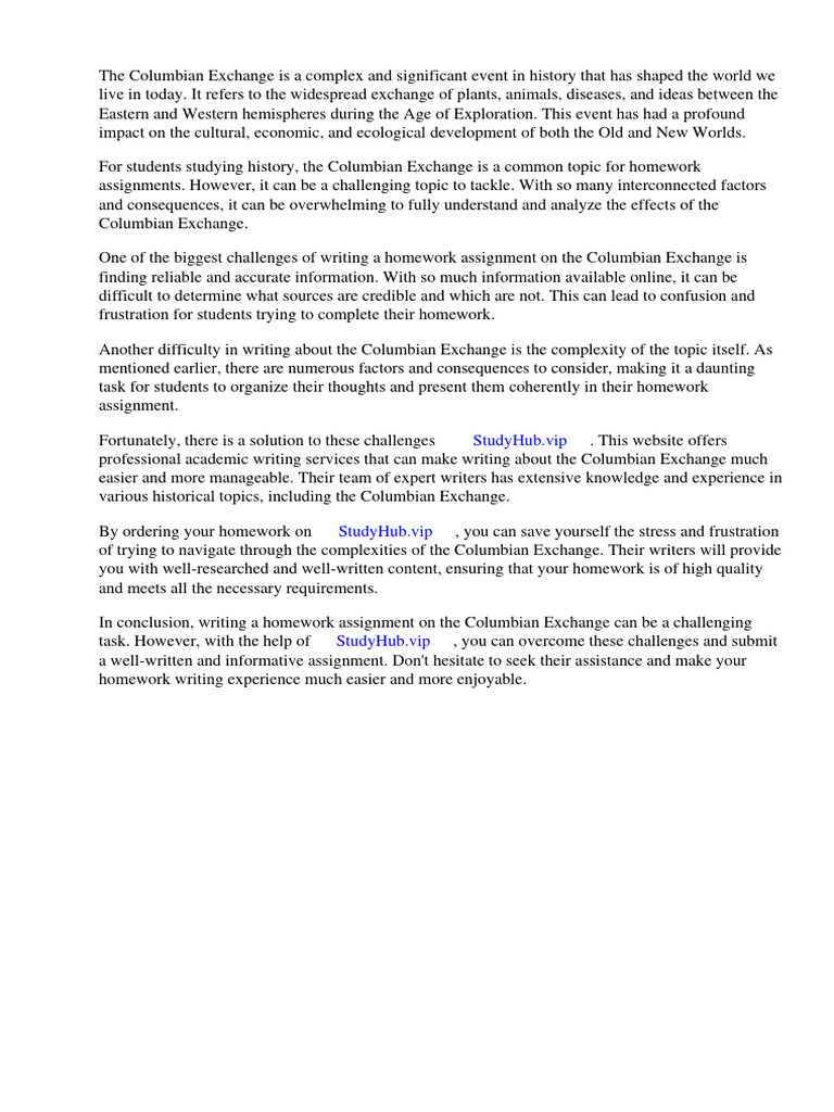 Columbian Exchange Homework | PDF | Potato | Tomato