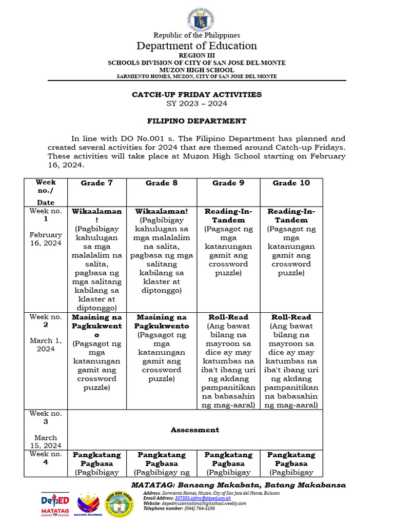 Filipino Catch Up Activities | PDF