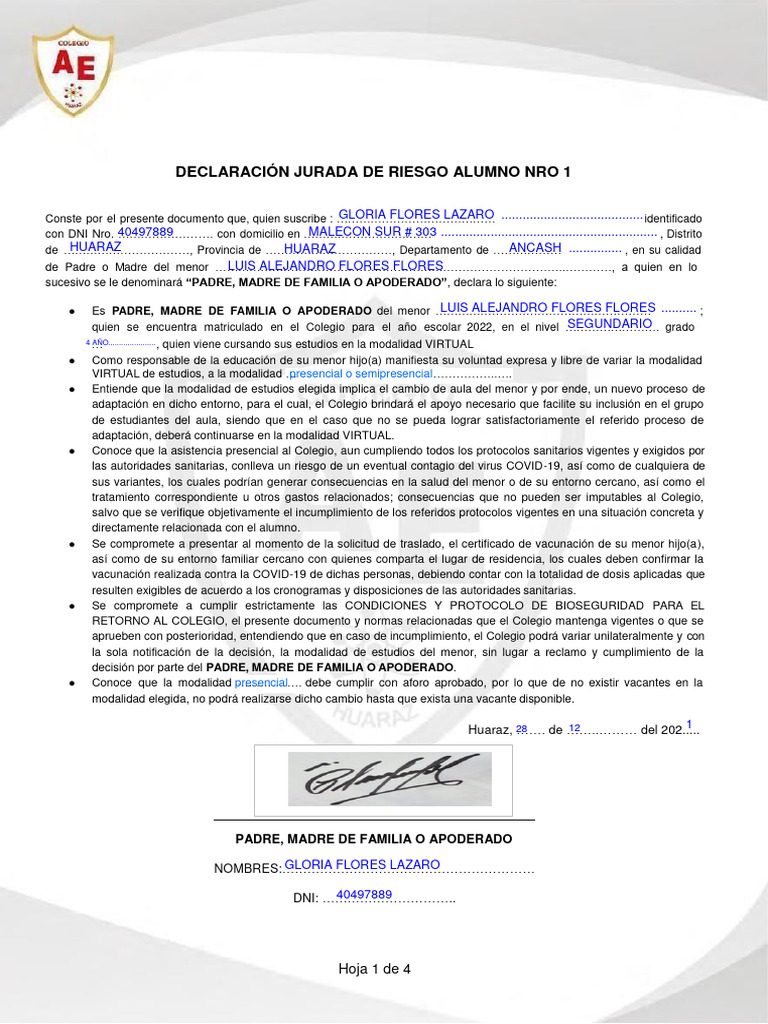 Declaracion Jurada de Riesgo | PDF | Vacunación | Medicina