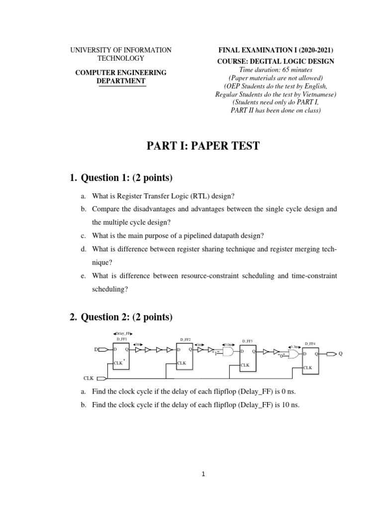 DigitalLogicDesign FinalTermI - 2020-2021 EN | PDF | Digital Electronics | Computer Science