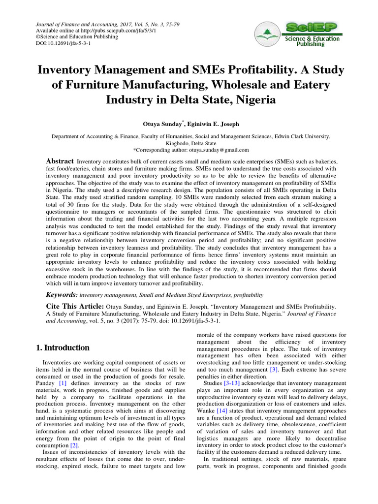 Inventory Management and SMEs Profitabil | PDF | Inventory | Standard Deviation