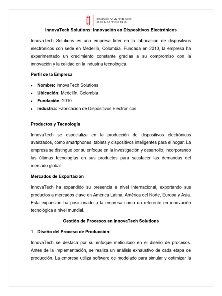 Innovación y Gestión en InnovaTech Solutions | PDF | Presupuesto | Business