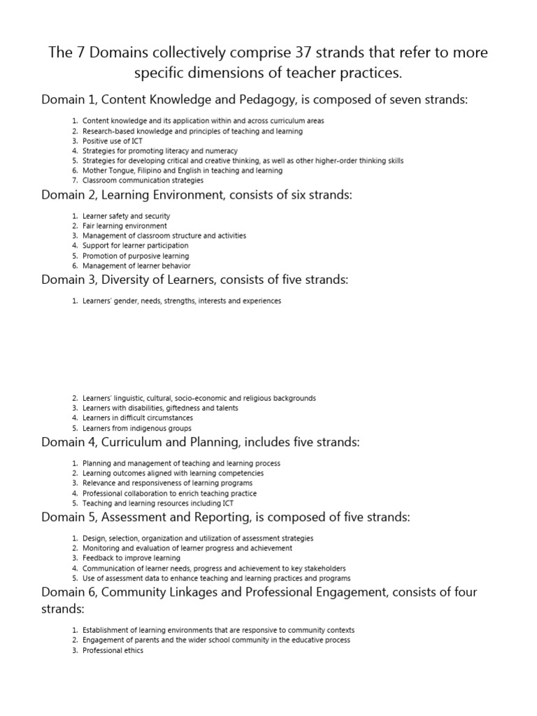The 7 Domains Collectively Comprise 37 Strands That Refer To More ...