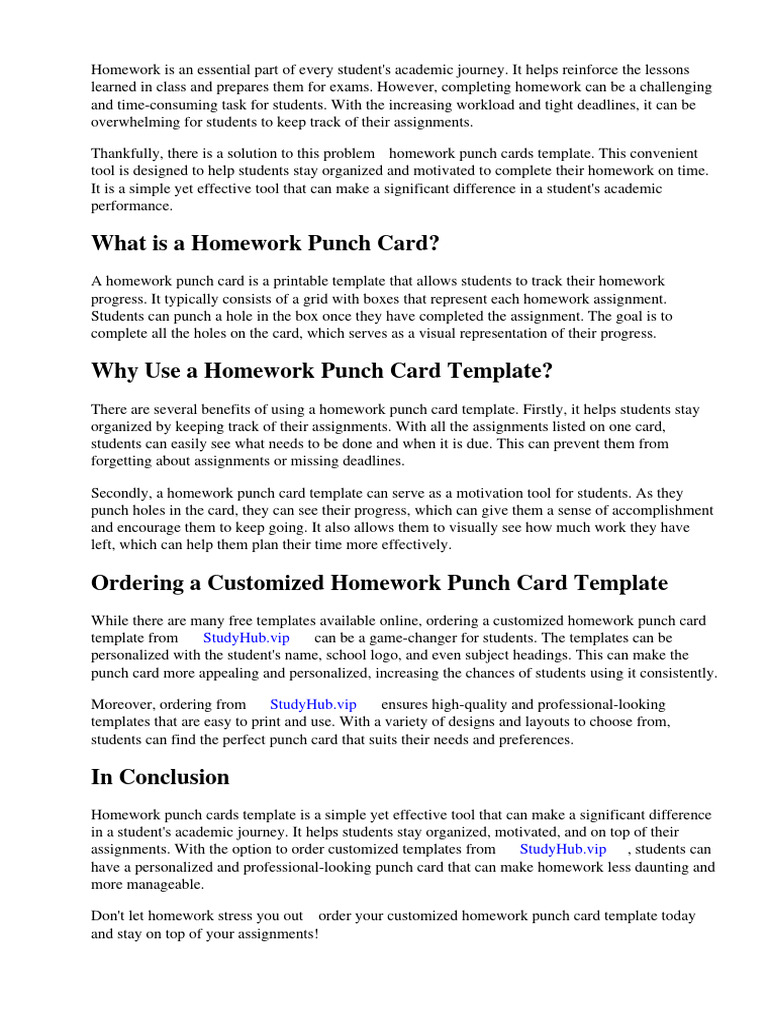 Homework Punch Cards for Students | PDF | Homework | Incentive