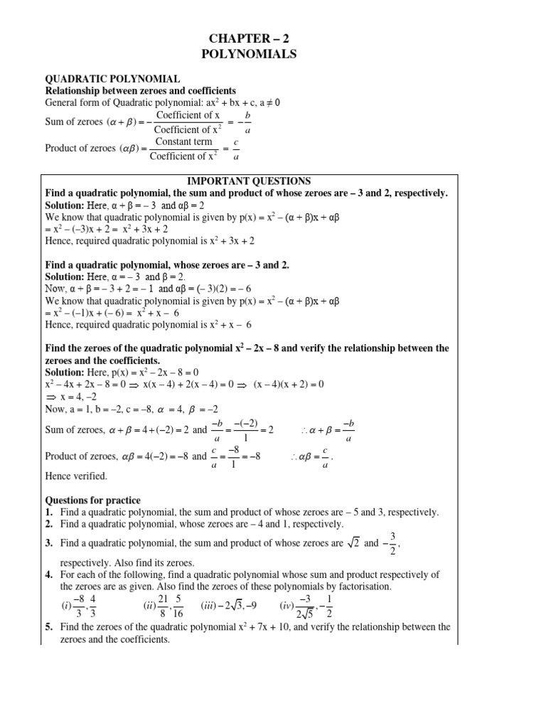 chapter 2 minimal | PDF | Quadratic Equation | Polynomial