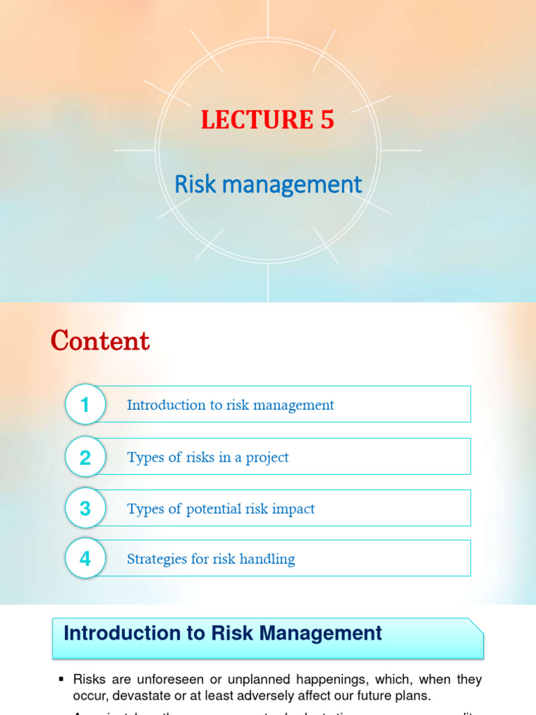 Lecture 5 - Risk Management | Download Free PDF | Risk | Risk Management