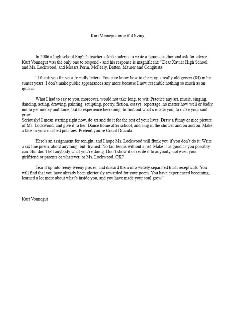 Kurt Vonnegut letter | PDF