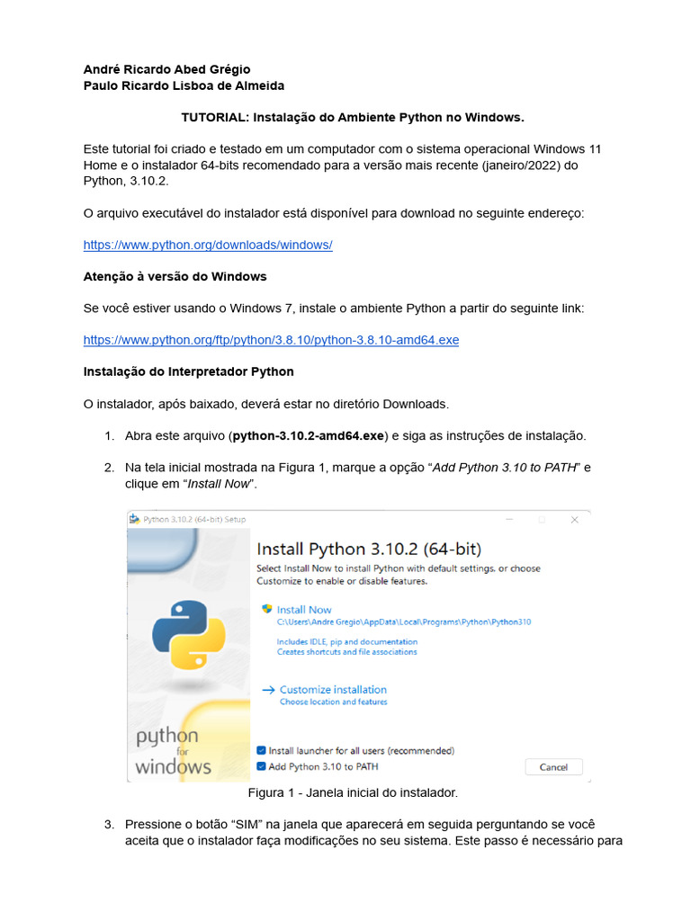 Modulo 1 Tutorial01 Python3 Windows Pdf Microsoft Windows Python Linguagem De Programação