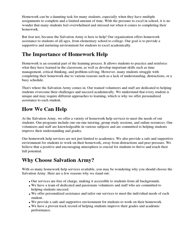 Salvation Army Homework Help | PDF | Homework | Facebook