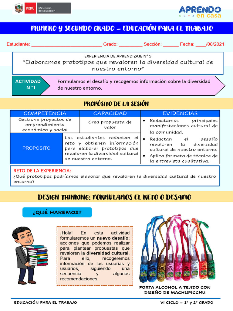Experiencia De Aprendizaje Act 1 1 Y 2 Grado Pdf