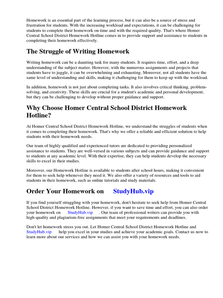 Homework Help: Homer School Hotline | PDF | Homework