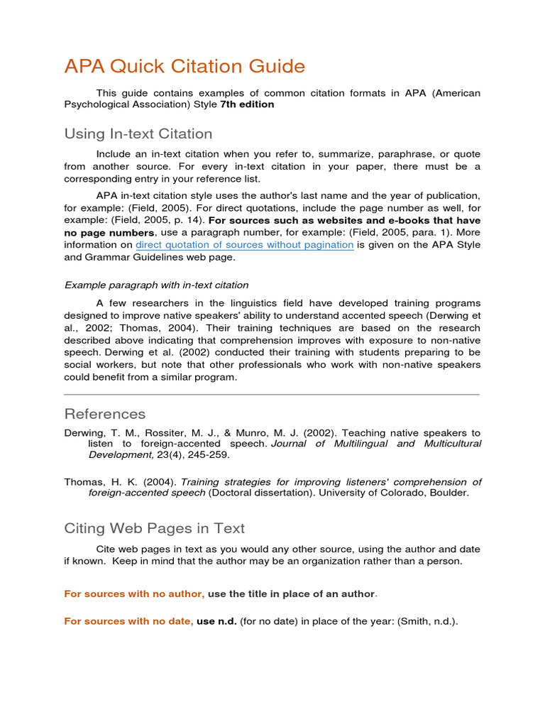 Apa 7th Edition Citation Reference Guide Pdf Citation Apa Style