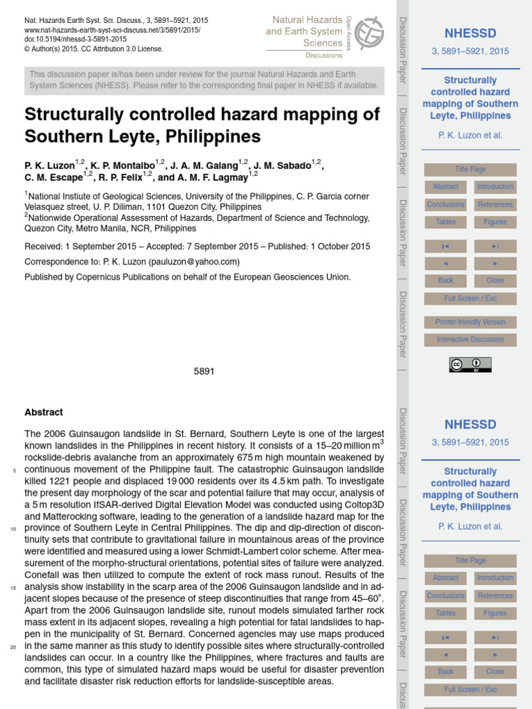 Hazard Mapping for Southern Leyte Landslides | PDF | Landslide | Geology