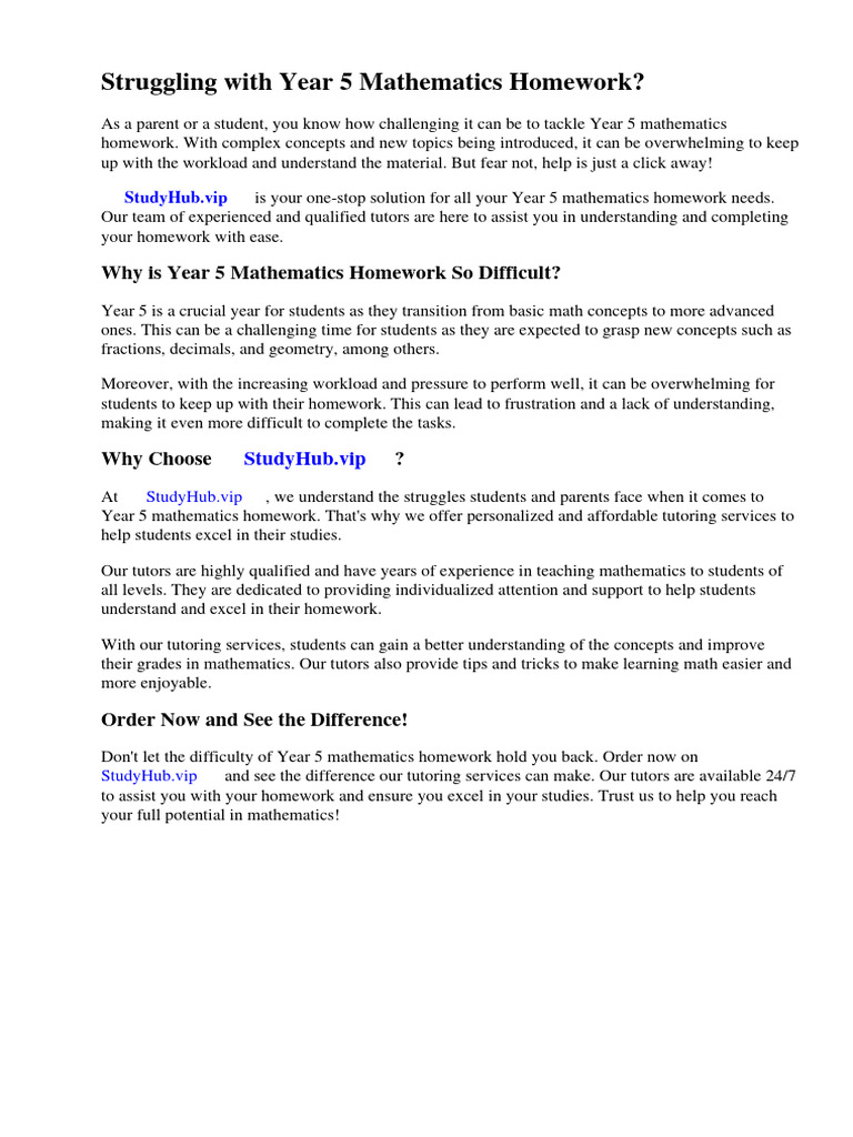 Mathematics Homework Year 5 | PDF | Worksheet | Mathematics