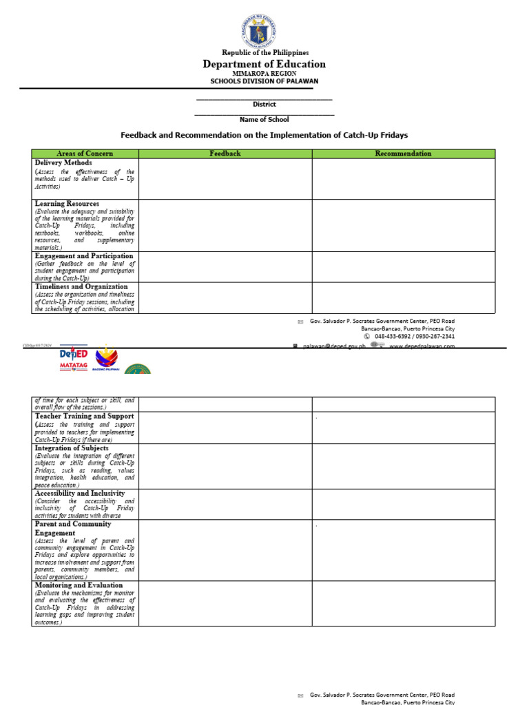 SCHOOL - FeedbackRecommendation CATCH UPFRIDAYS | PDF | Learning | Behavior Modification