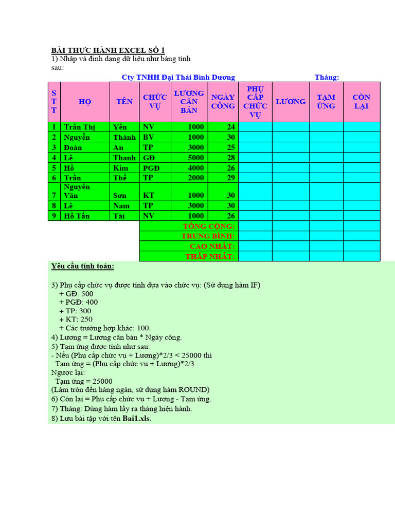 Bài TH C Hành Excel | PDF
