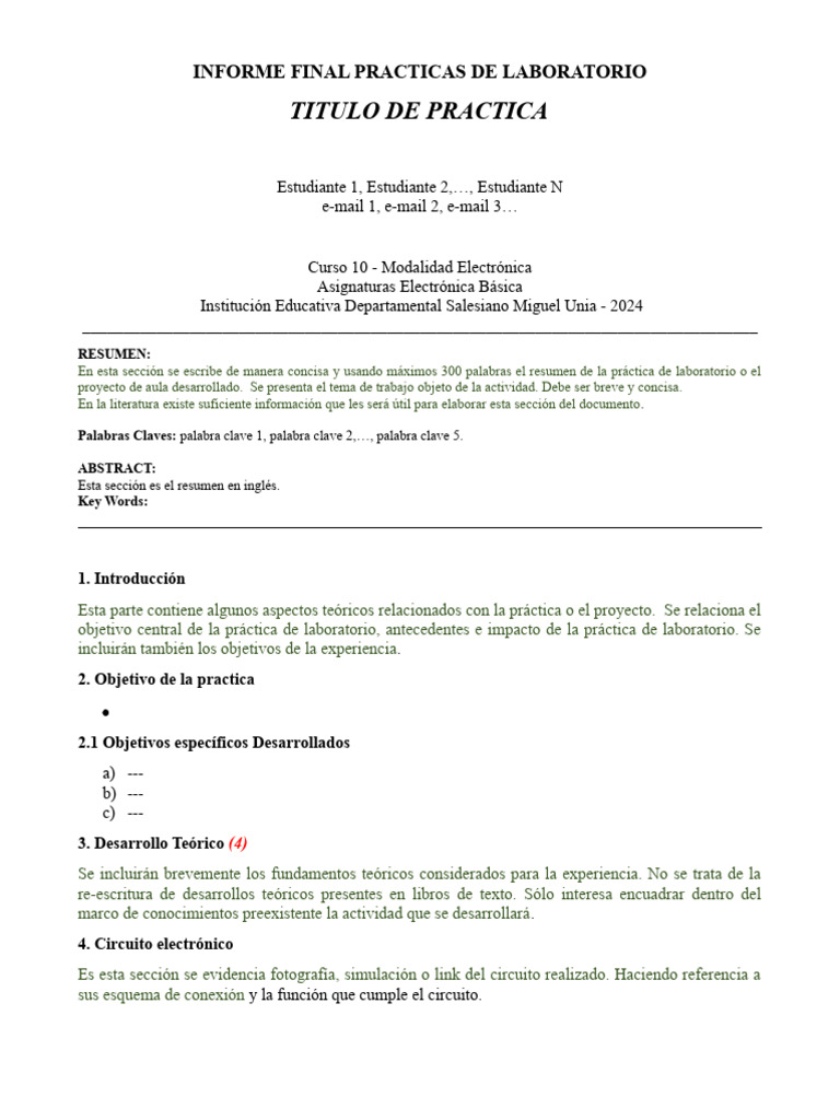 Formato Informe Final Practicas Aula 10E | PDF | Métodos y materiales de enseñanza
