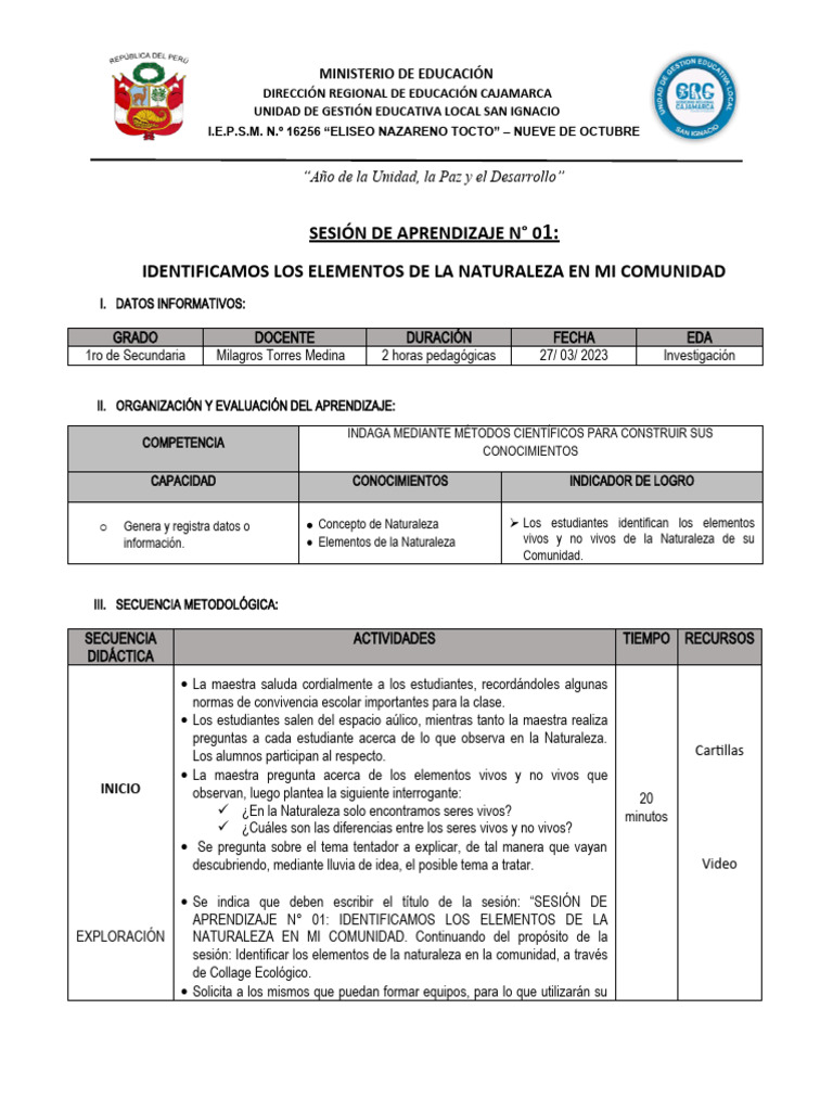 Sesion de Aprendizaje Por Competencias | PDF | Aprendizaje | Maestros