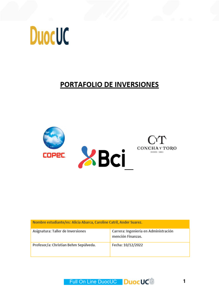 Portafolio de Inversiones | PDF | Portafolio (Finanzas) | Inversiones