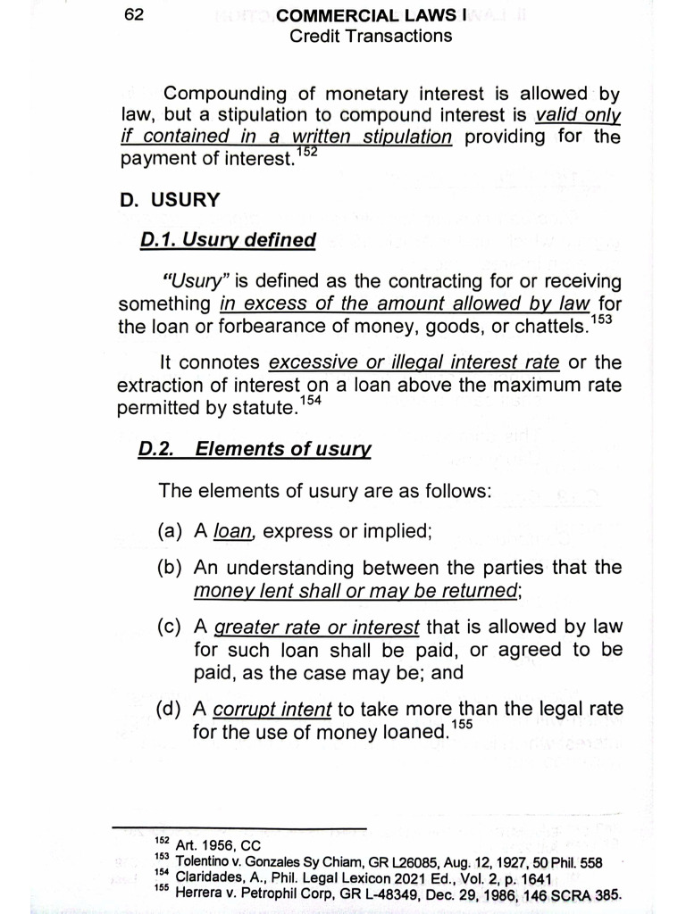 Commercial Law 1 USURY | PDF