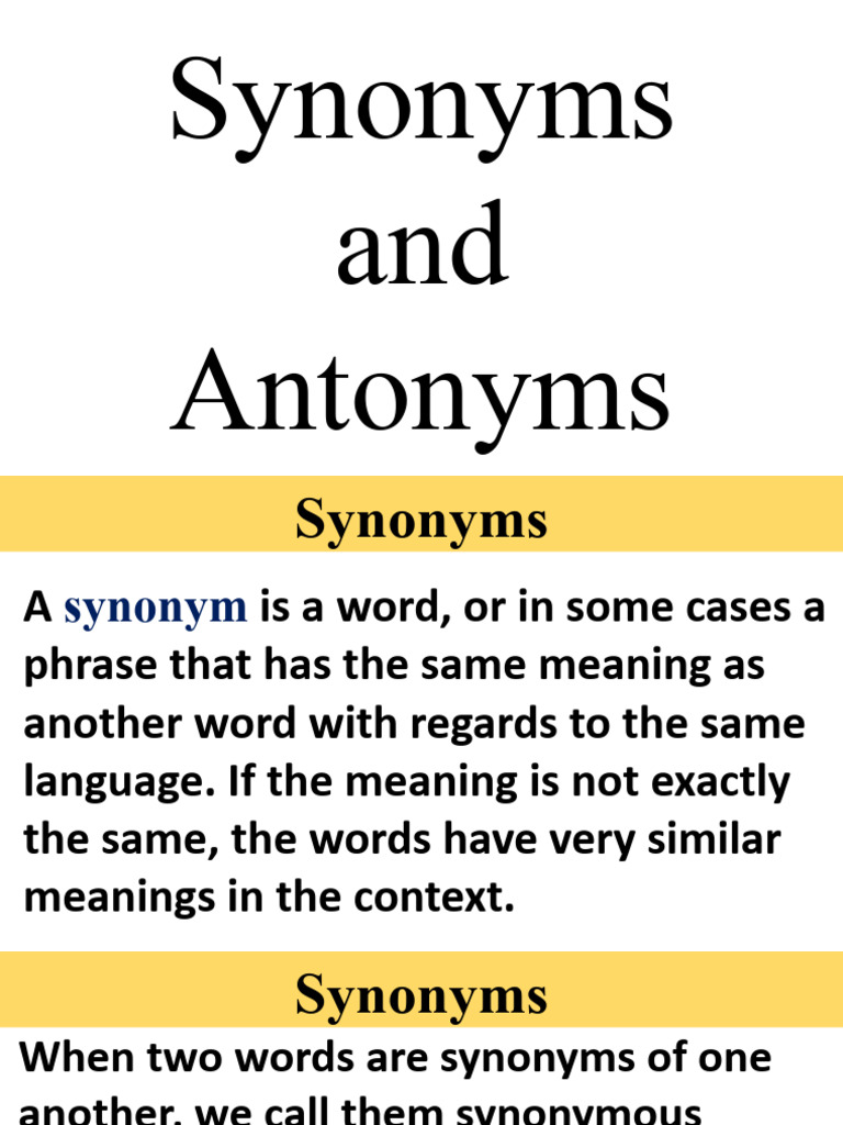 Q2 PPT Synonyms Antonyms | PDF | Lexicology
