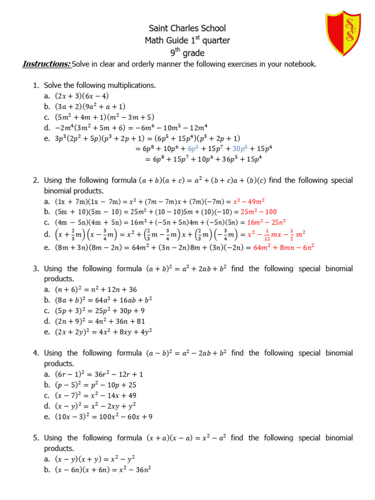 9th Grade Maths Guide: Algebra Basics | PDF | Mathematical Objects ...