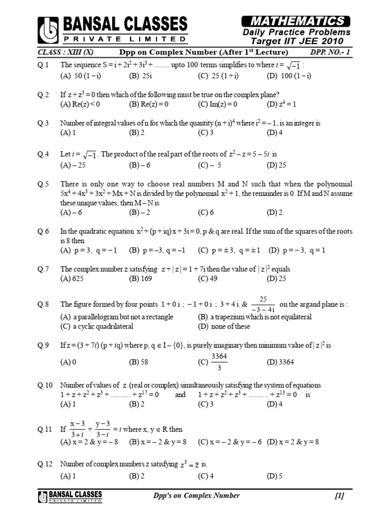 maths bansal complex | PDF | Complex Number | Line (Geometry)