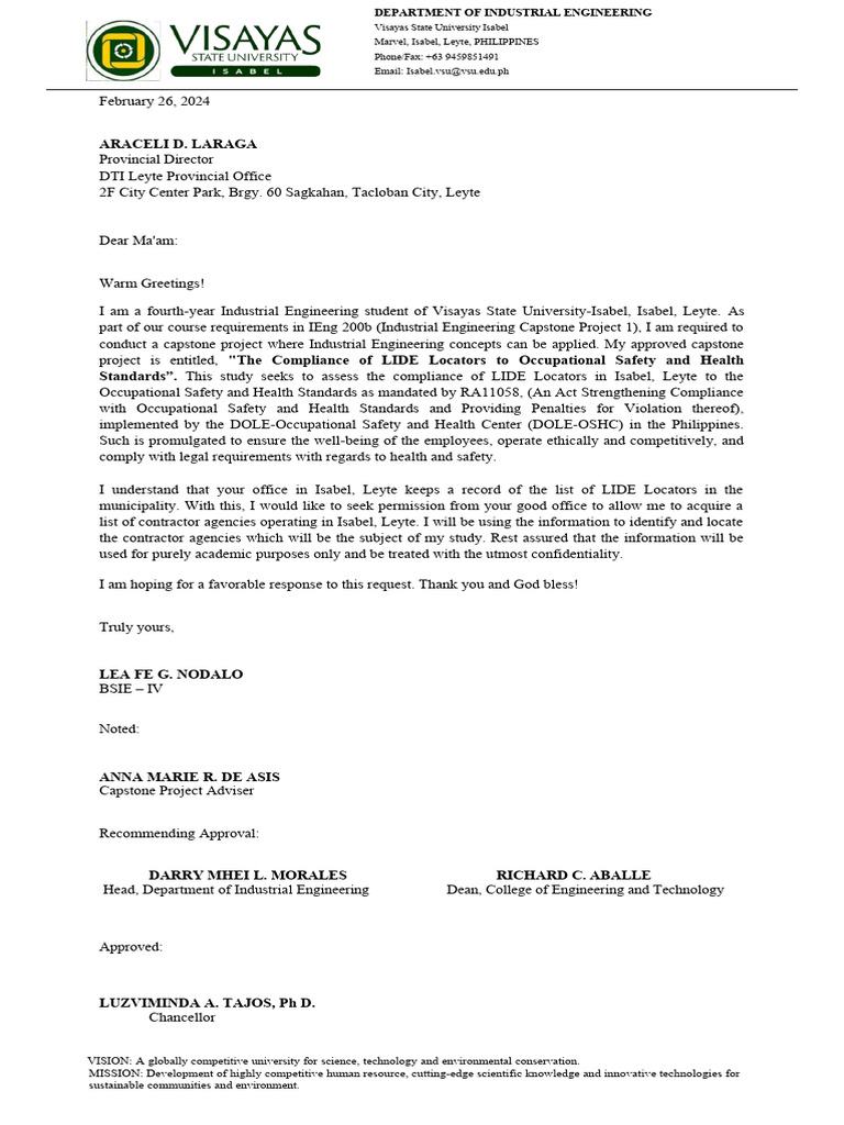 Permission Letter | PDF | Occupational Safety And Health | Regulatory ...