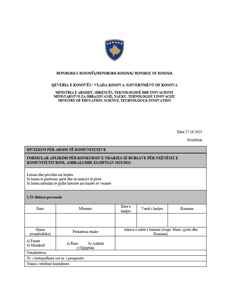 Formular Aplikimi Shqip 2023 2024 Lekt16gusht 2 | PDF
