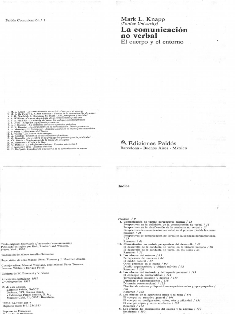 Knapp,Mark (La comunicacion no verbal. Capítulo 1. pags 13 a 46) | PDF