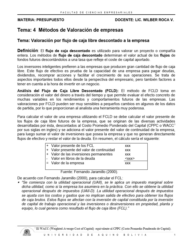 Metodos de Valoración de Empresas | PDF | Flujo de caja descontado | Flujo de efectivo