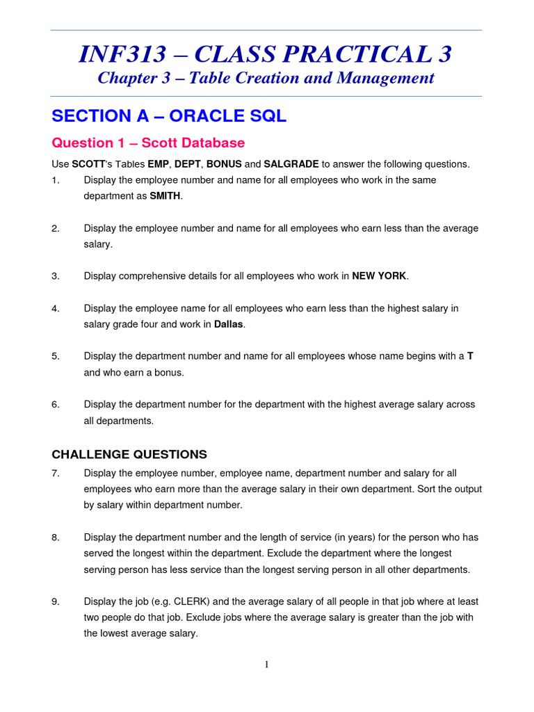 Class Practical 3 - Chapter 3 Questions | PDF | Salary | Databases