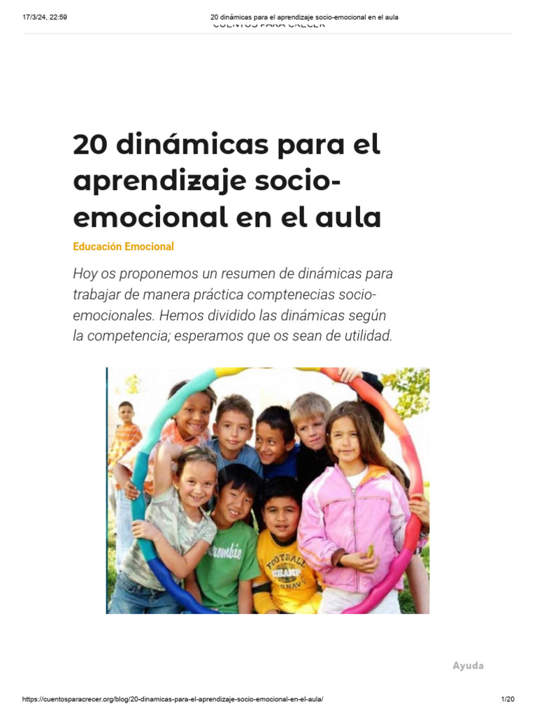 20 Dinámicas para El Aprendizaje Socio-Emocional en El Aula | PDF ...