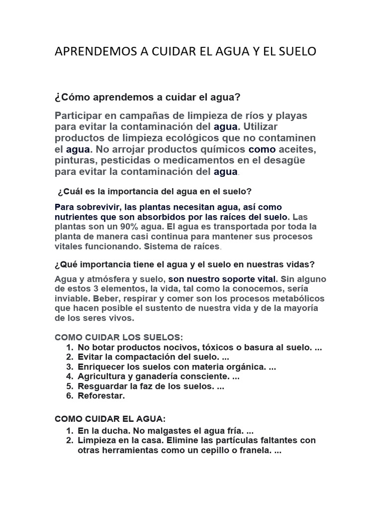 Aprendemos a Cuidar El Agua y El Suelo | PDF