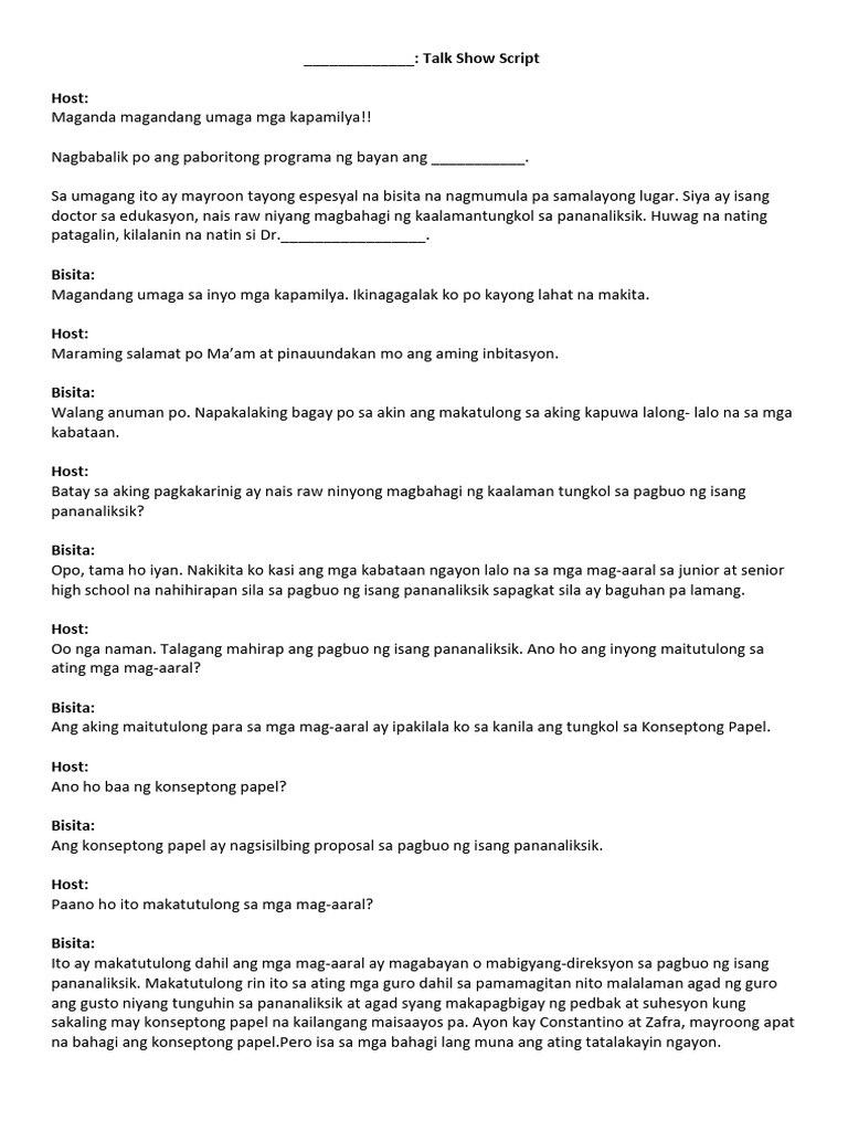 Talk Show Script | PDF
