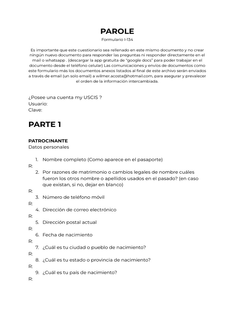 Formulario I-134: Guía de Parole y Requisitos | PDF | Los Estados Unidos