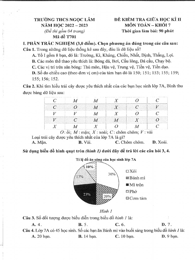 De Giua Ki 2 Toan 7 Nam 2022 2023 Truong Thcs Ngoc Lam Ha Noi | PDF