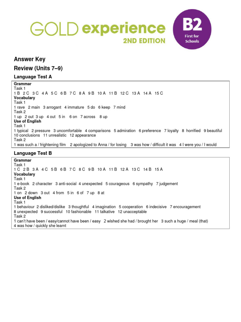 Gold Exp B2 Review Units 7-9 AK | PDF | Information | Vocabulary